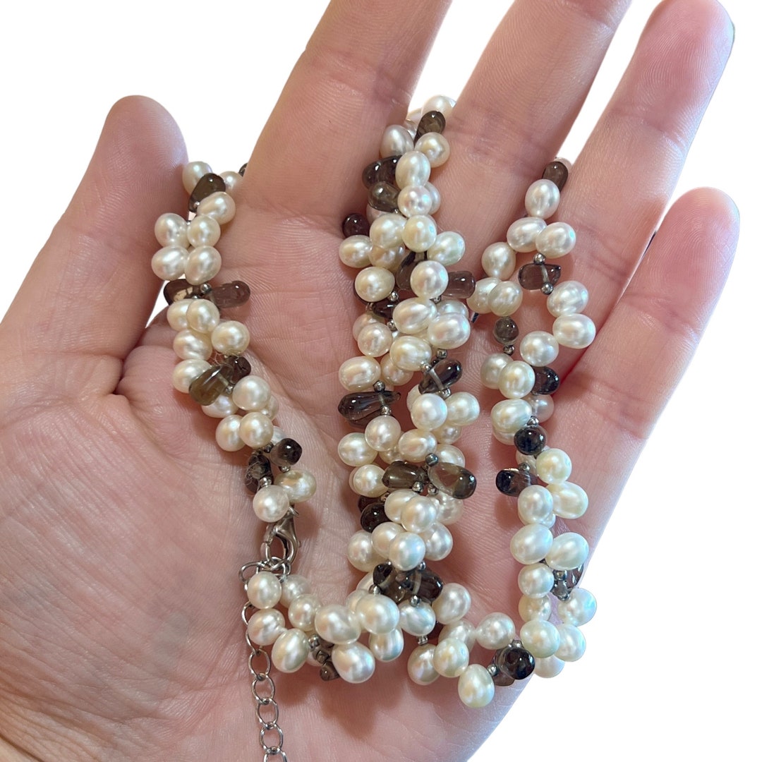 Sterling Silver Freshwater Pearl and Smoky Quartz Torsade Necklace ...