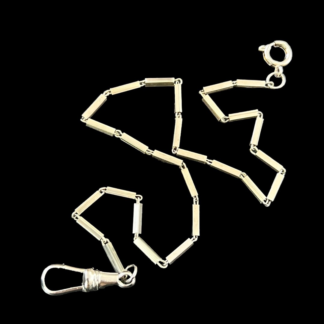 13.7” Art Deco Pocket Watch Chain / Antique Watch Chain. Silver Watch ...