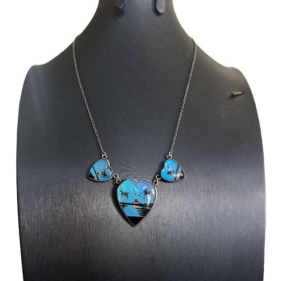 1940’s Morpho Butterfly Wing Heart Necklace on Sterli… - Gem