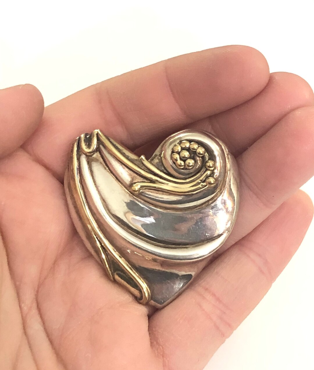 Signed J.E.M. Silver Heart Pendant Brooch. 925, Sterling, Gold Plate ...
