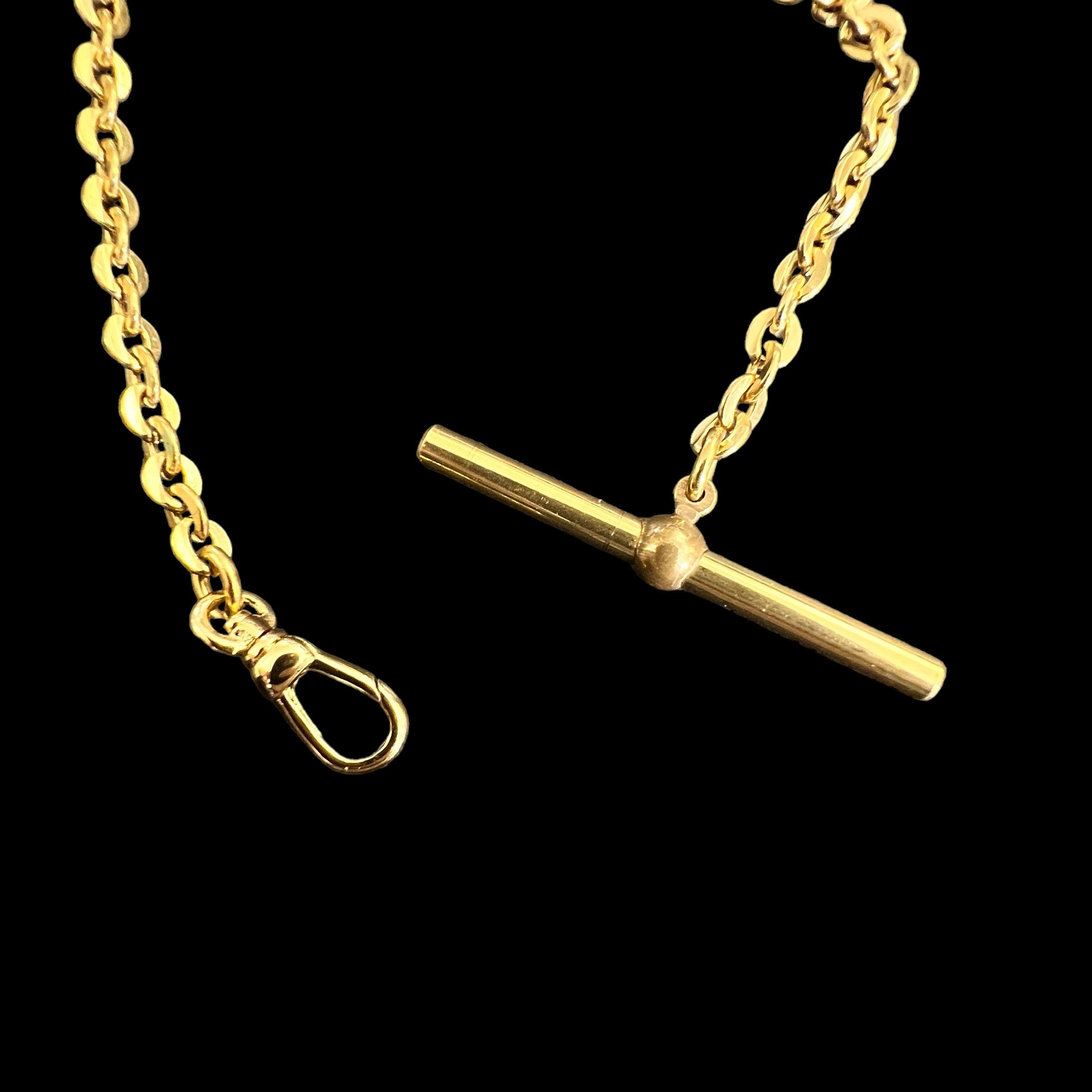 10 Art Deco Sapphire T-bar Pocket Watch Chain. Vintage Gold Watch Chain ...