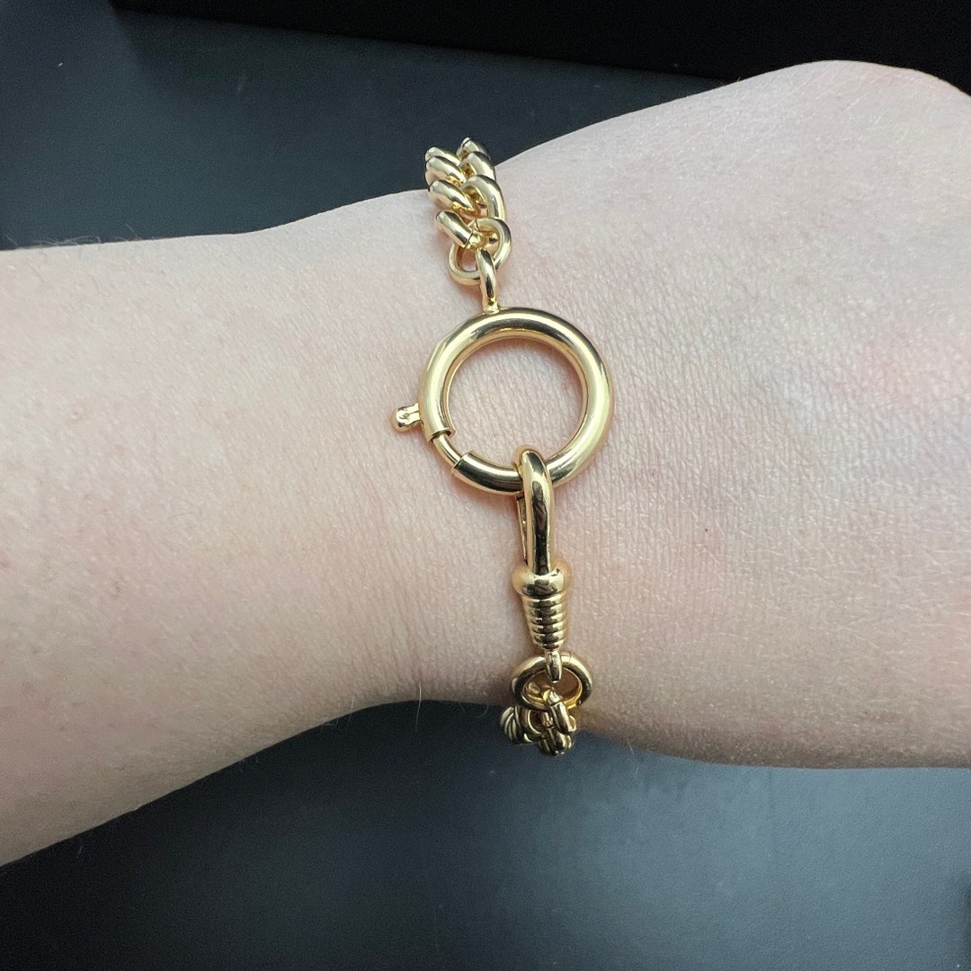 9.25” Vintage Gold Metal Pocket Watch Chain Charm Bracelet. C. 1950’s ...