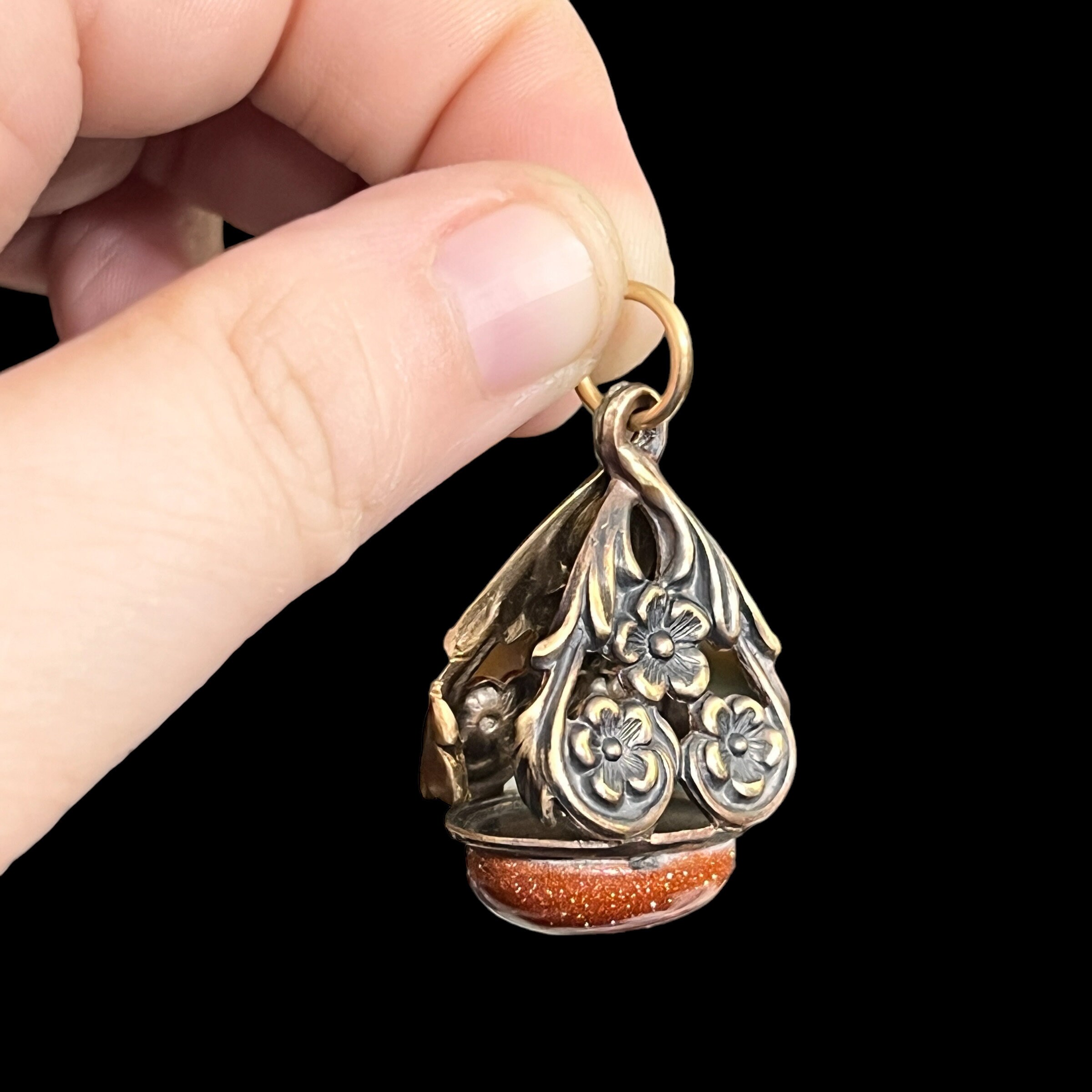 Vintage Goldstone Pocket Watch Fob. Ornate Goldstone Glass Watch Fob ...