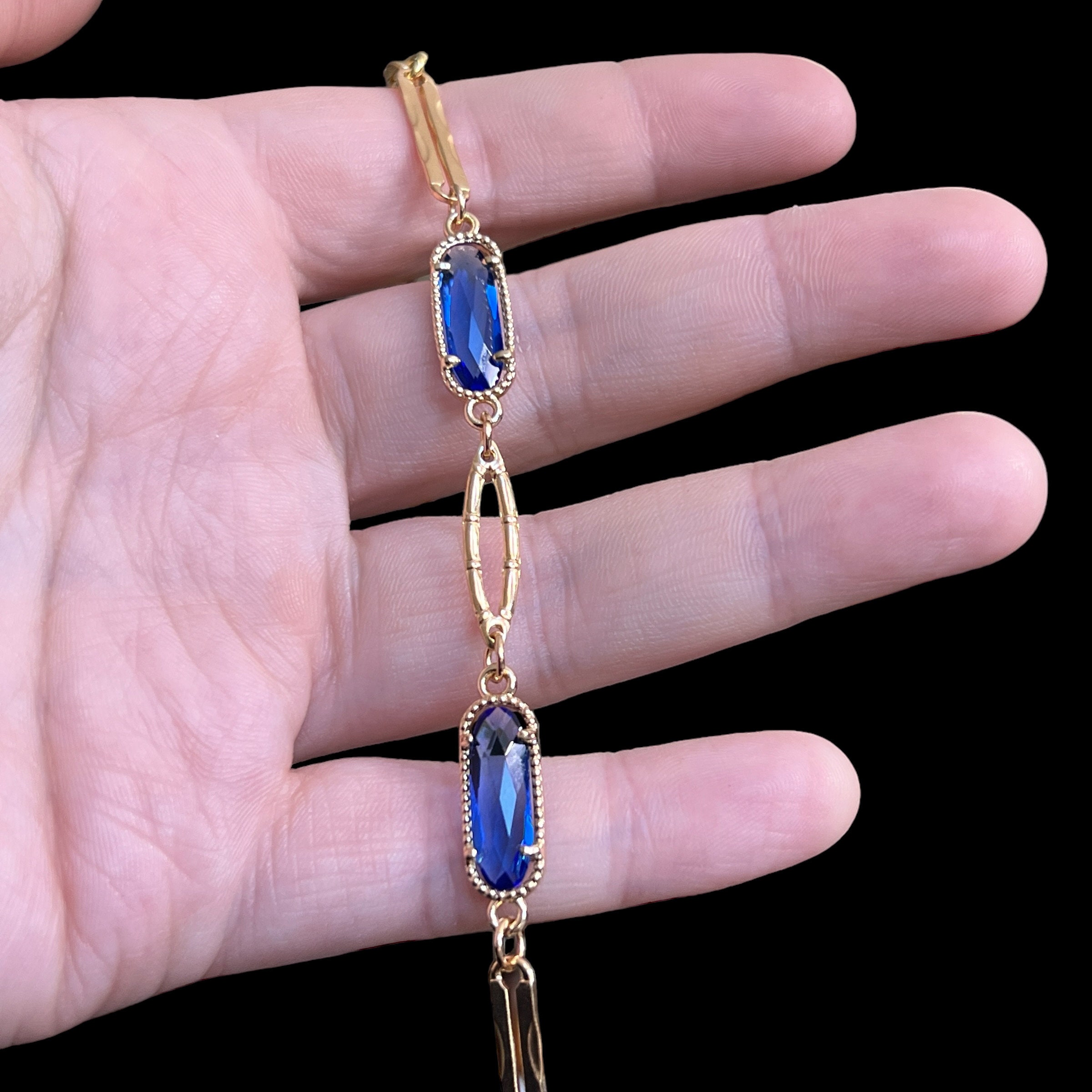 10 Art Deco Sapphire T-bar Pocket Watch Chain. Vintage Gold Watch Chain ...