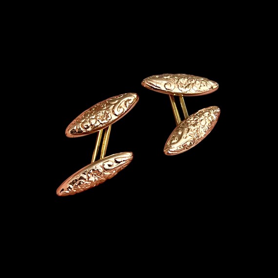Victorian Engraved Rose Gold Cufflinks - Antique Rose… - Gem