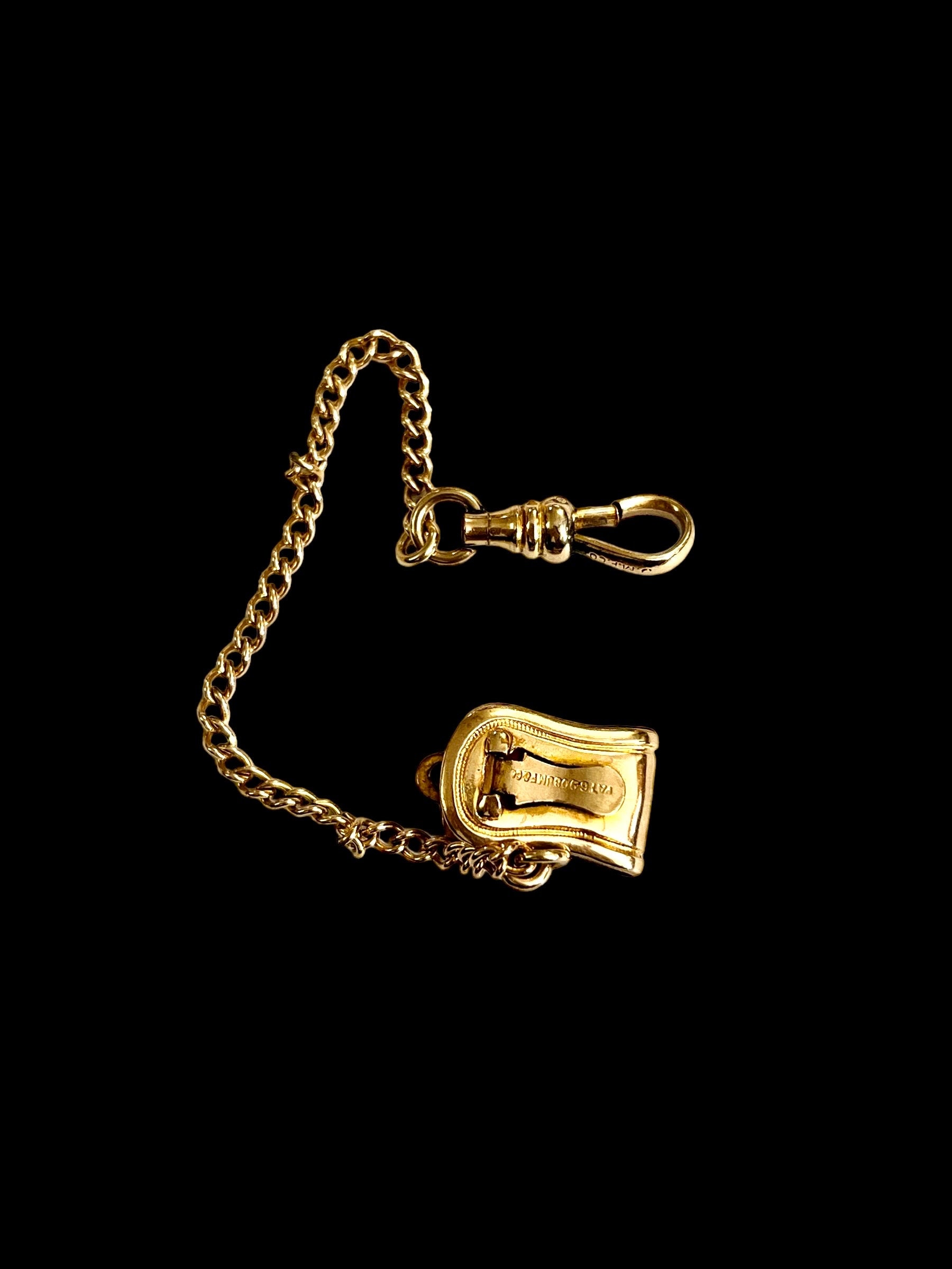 Edwardian Gold Filled Pocket Watch Chain With Engraved Vest Clip ...