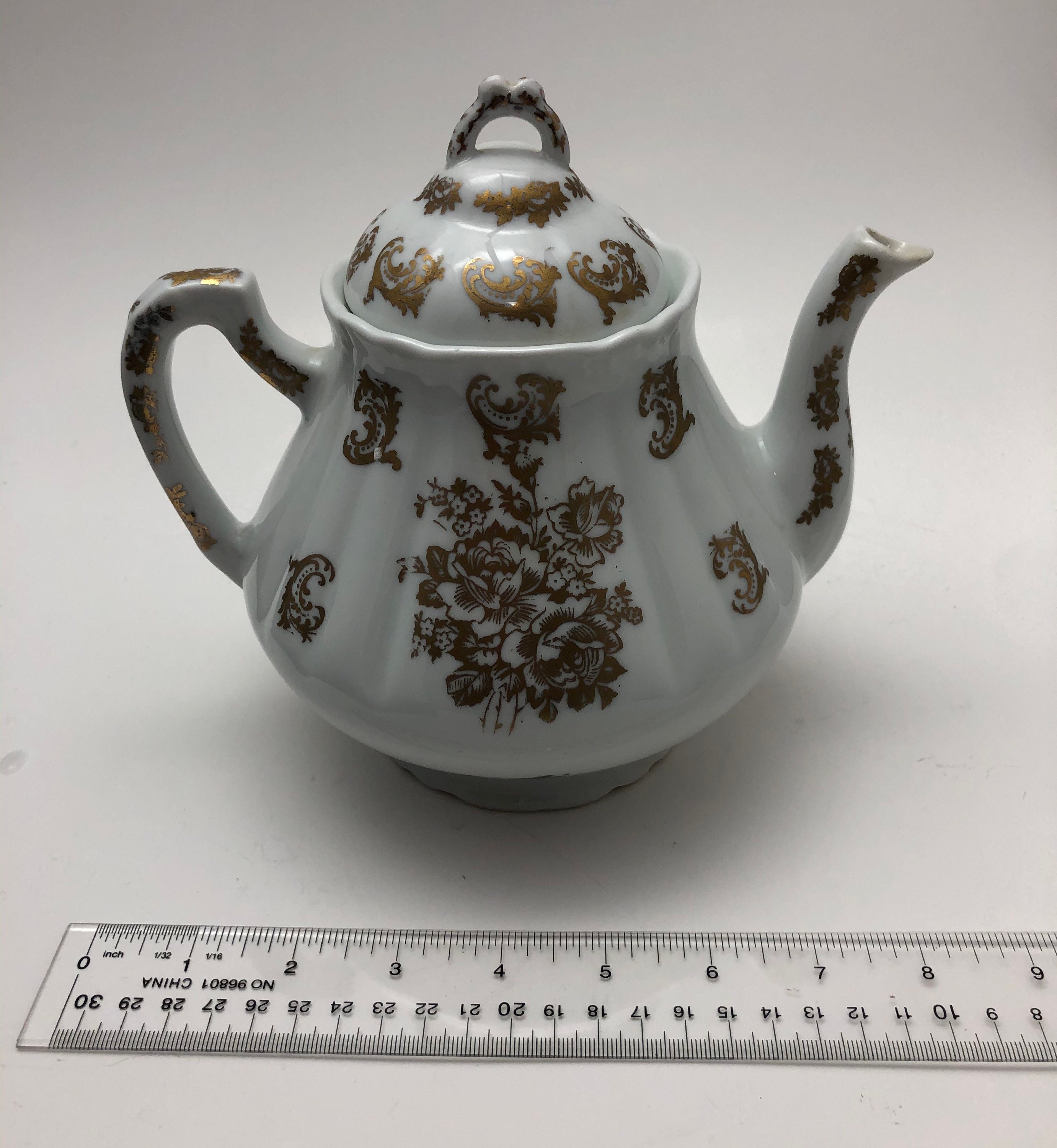 Handpainted French Teapot / Gold and White Porcelain Teapot / Large ...