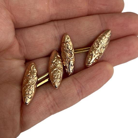 Victorian Engraved Rose Gold Cufflinks - Antique Rose… - Gem