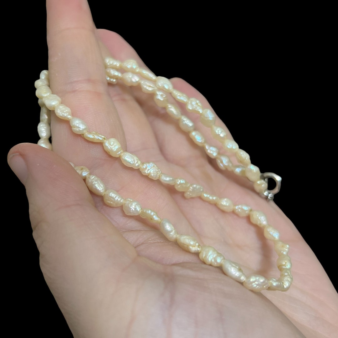 16” Rice Pearl Necklace With Silver Plated Clasp / Cream Pearl Necklace ...
