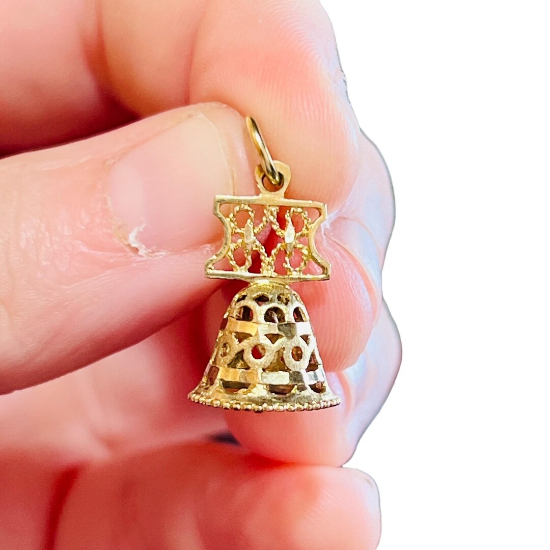 Vintage 9K Gold Bell Charm - 9KT Wedding Bell Charm - Rare Gold Bell ...