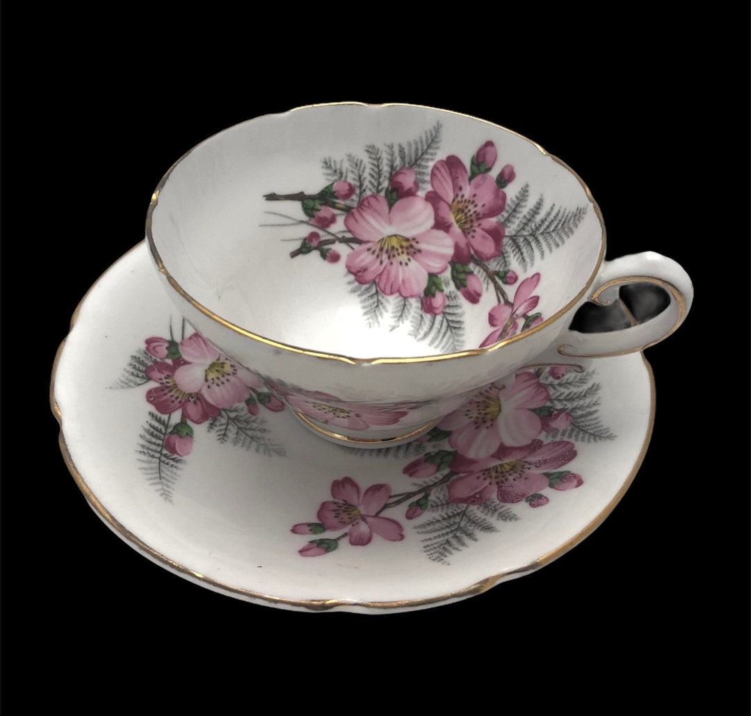 Stanley Wild Rose Teacup and Saucer. Pink Rose Stanley Teacup. Wide Rim ...