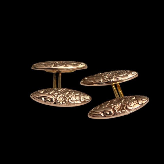 Victorian Engraved Rose Gold Cufflinks - Antique Rose… - Gem