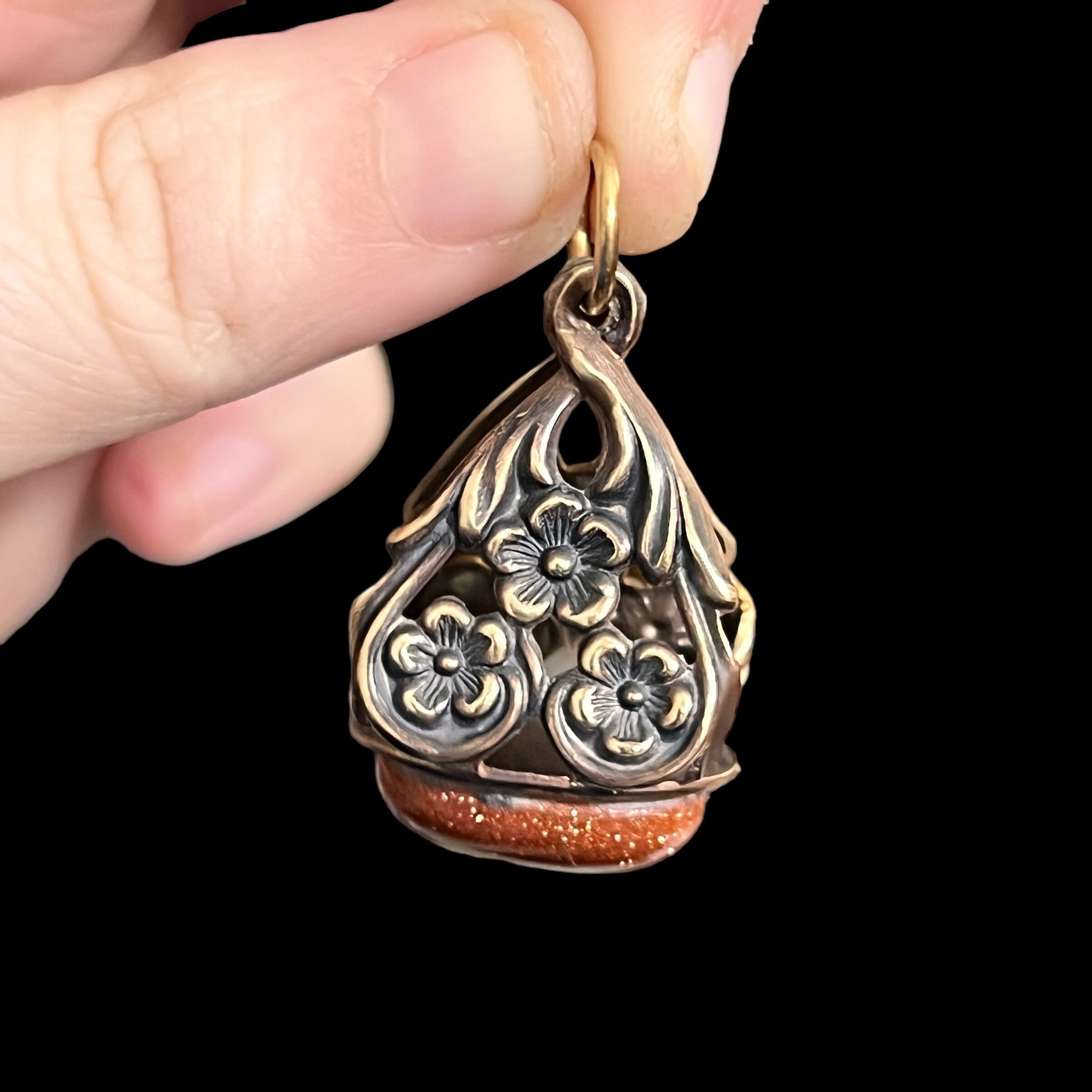 Vintage Goldstone Pocket Watch Fob. Ornate Goldstone Glass Watch Fob ...