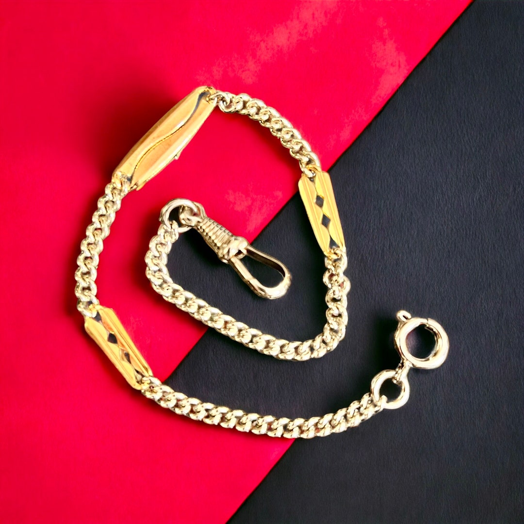 9.4” Art Deco Pocket Watch Chain Bracelet. Small Bolt Ring and Lanyard ...
