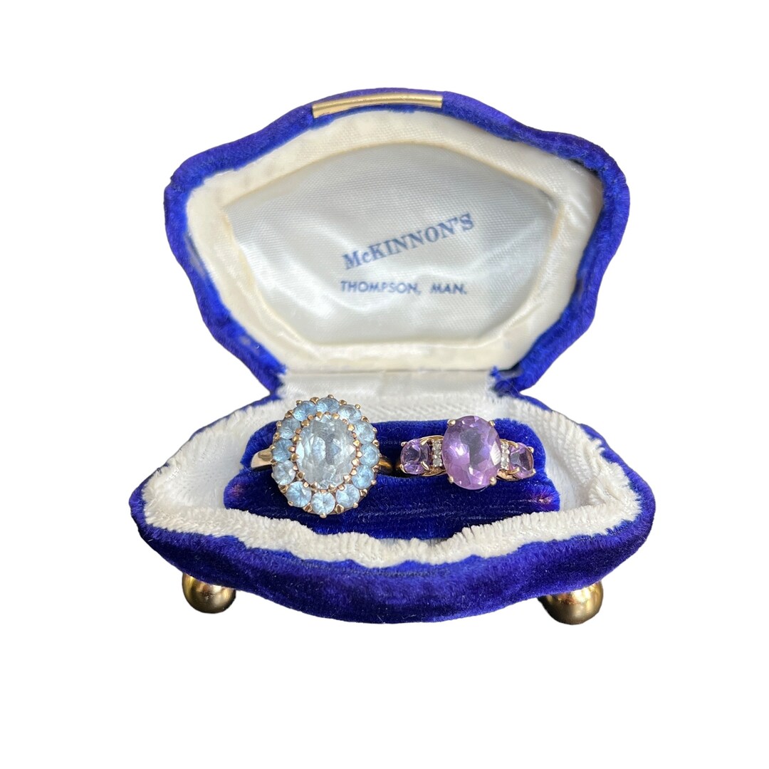 Vintage Clamshell Blue Velvet Double Ring Box 1950s Clam Shaped ...