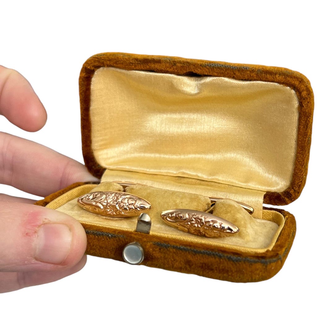 Victorian Engraved Rose Gold Cufflinks - Antique Rose Gold Fronted ...