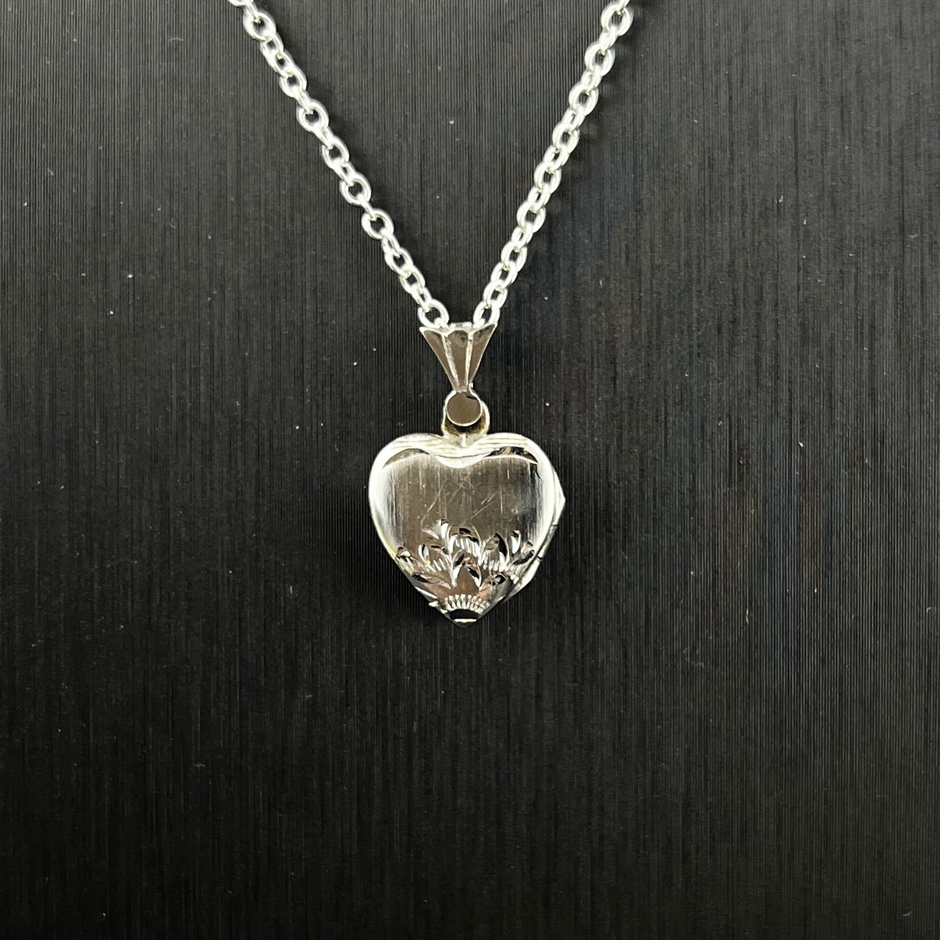 Sterling Silver Heart Locket on Chain. Engraved Locket. Vintage Locket ...