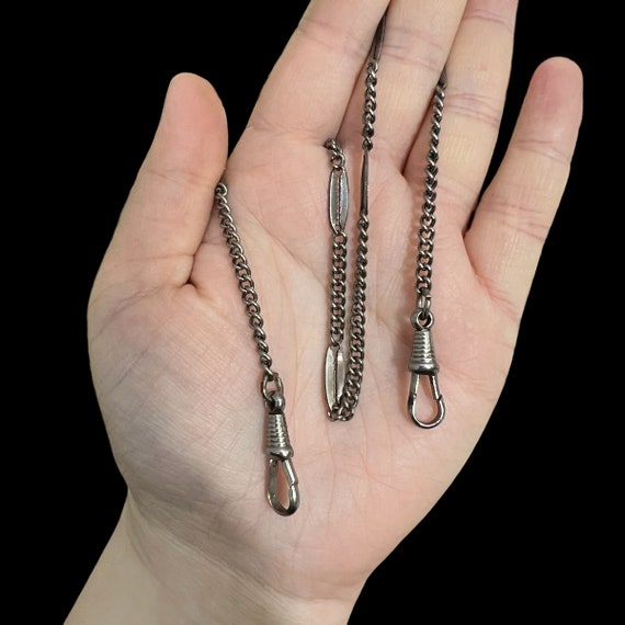 Victorian Gunmetal Pocket Watch Chain Choker Charm Ne… - Gem