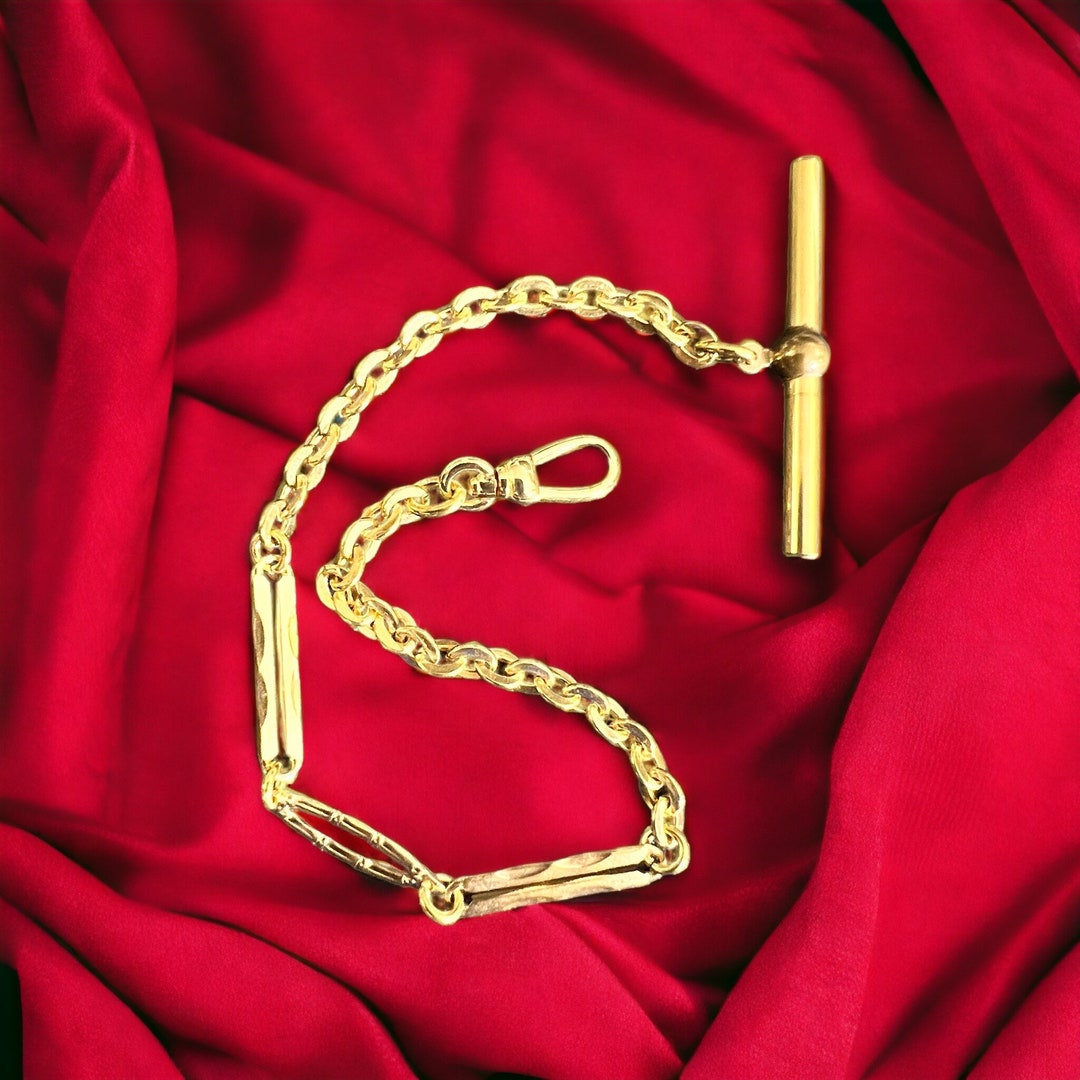 8.4” Art Deco Albert Watch Chain With T-bar. Antique Watch Chain Charm ...