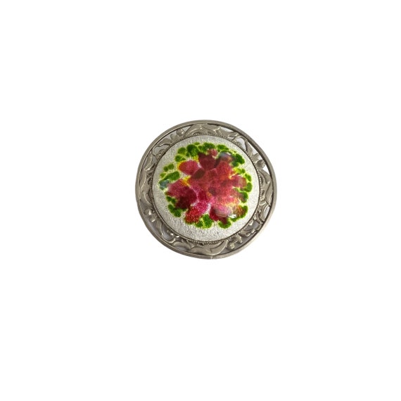 Vintage Pink Enamel Brooch. Large Round Enamel Brooch… - Gem