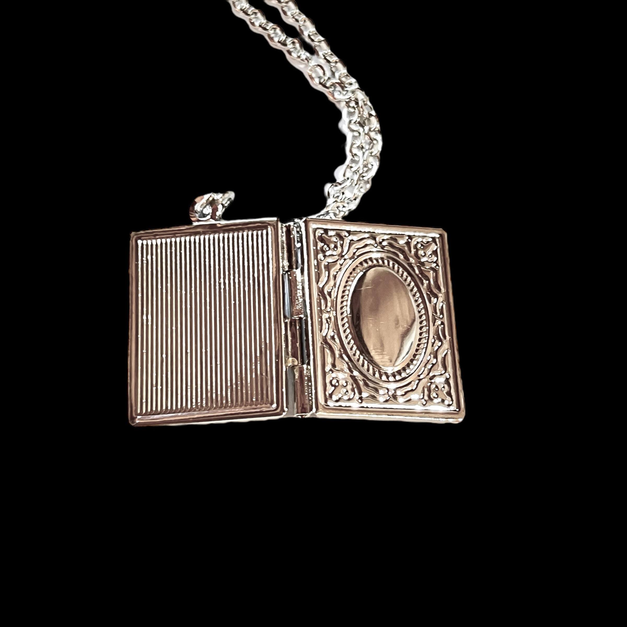 Silver Book Locket on Chain. Classic Silver Bible Locket. Vintage ...