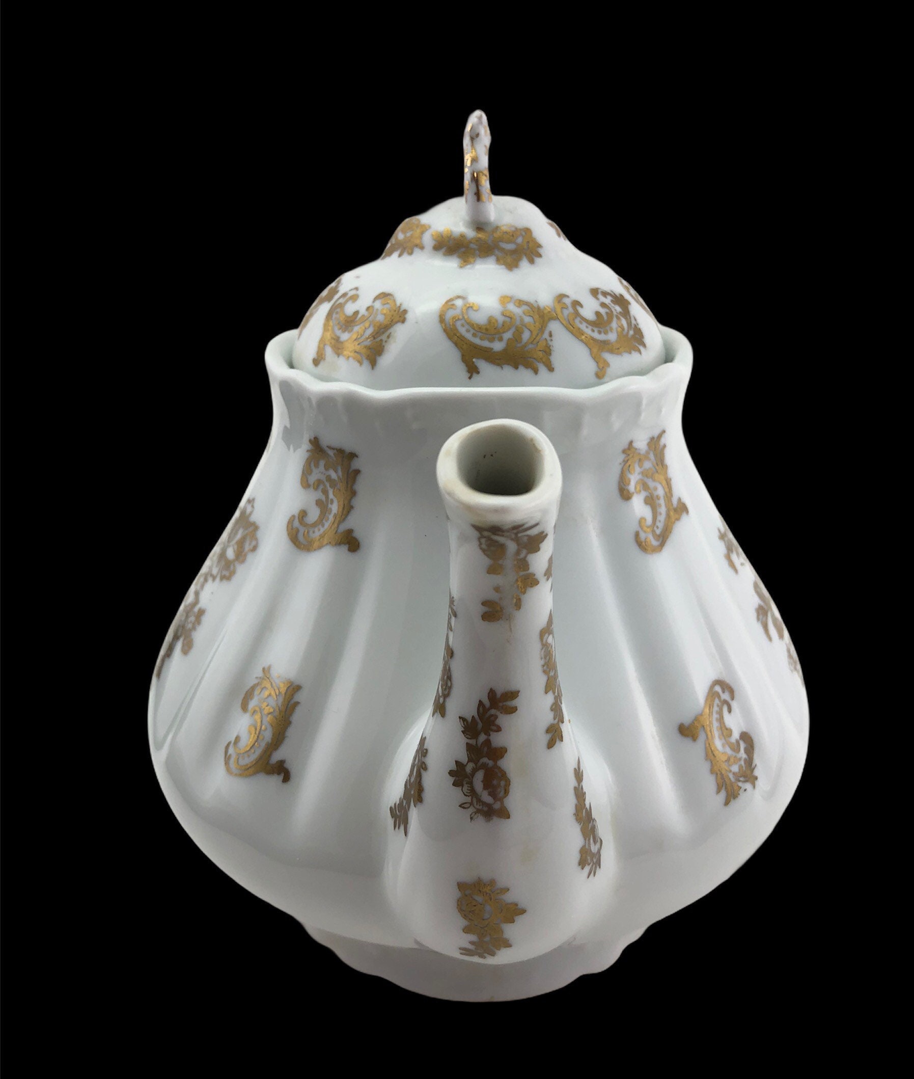 Handpainted French Teapot / Gold and White Porcelain Teapot / Large ...