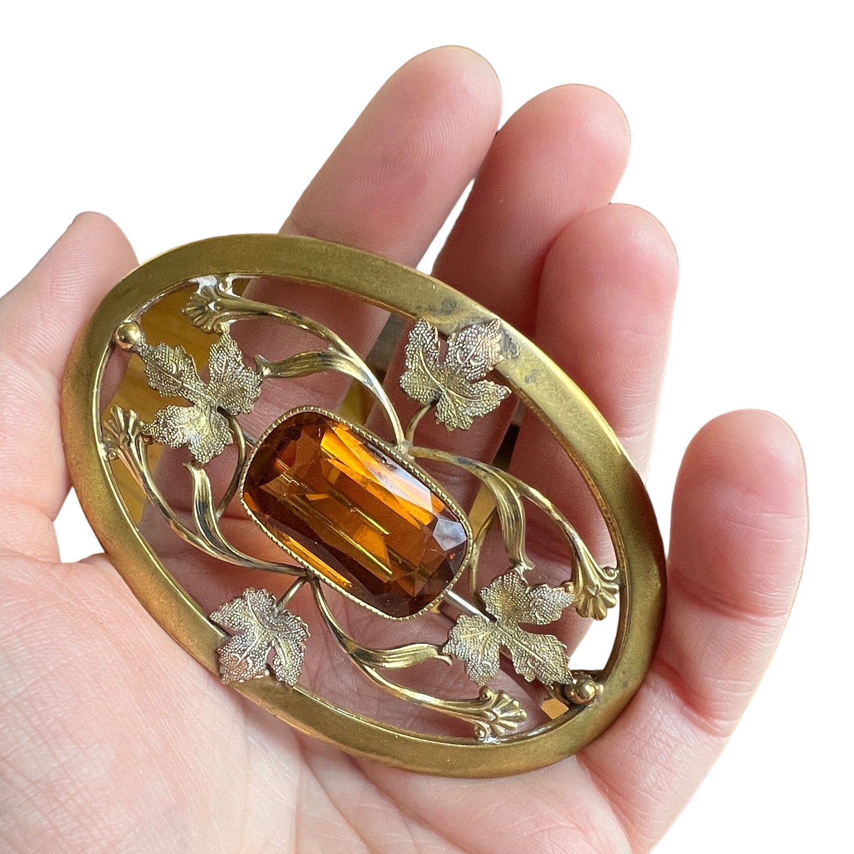 Edwardian Sash Brooch. George L. Paine Art Nouveau Amber Glass Sash Pin ...