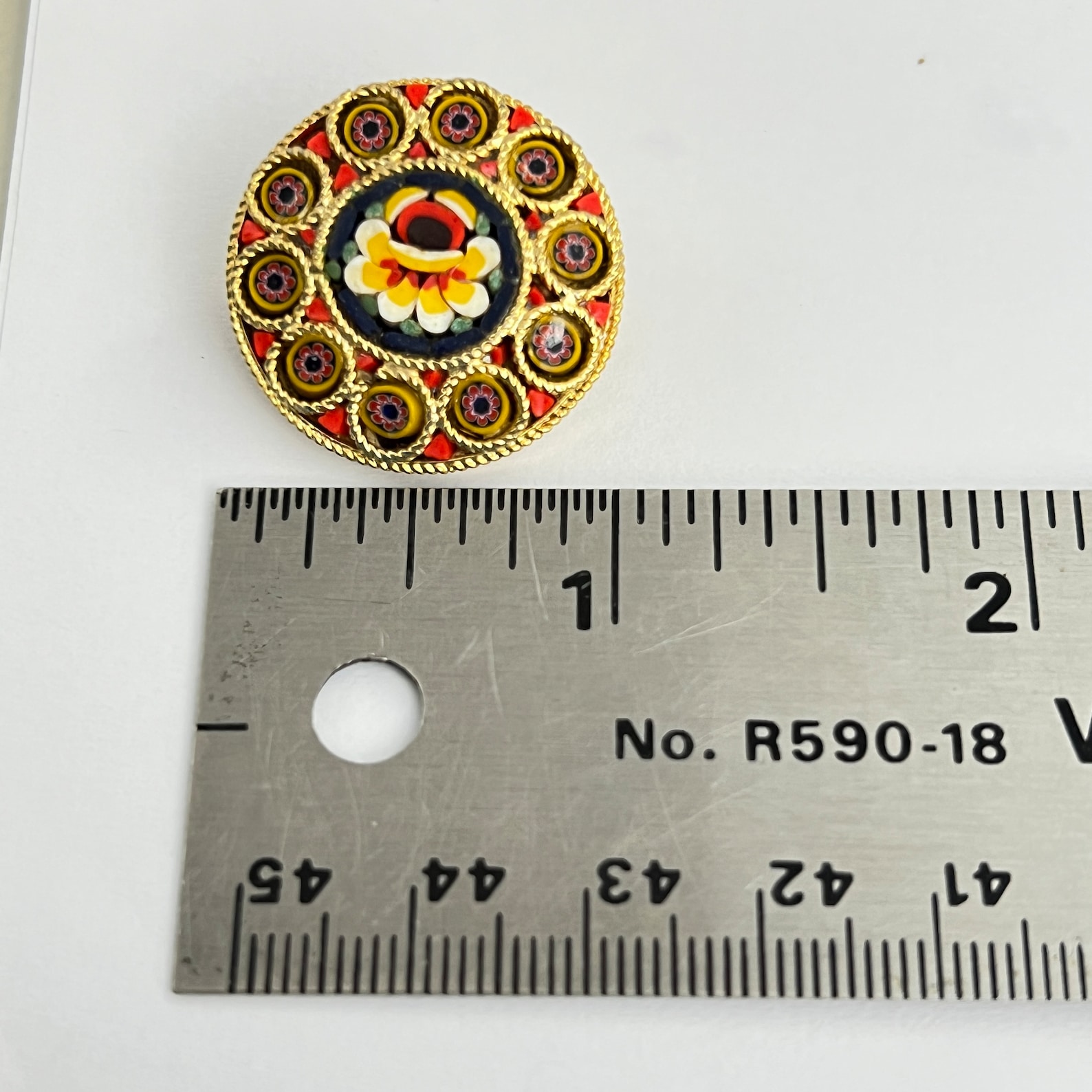 Vintage Italian Micro Mosaic Brooch. Round Gold Italian Micro Mosaic ...
