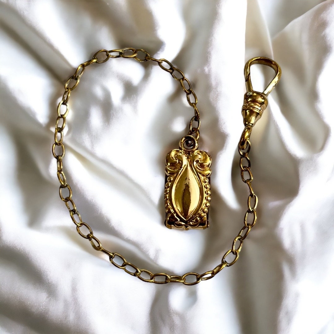 Edwardian Gold Filled Pocket Watch Chain With Engraved Vest Clip ...