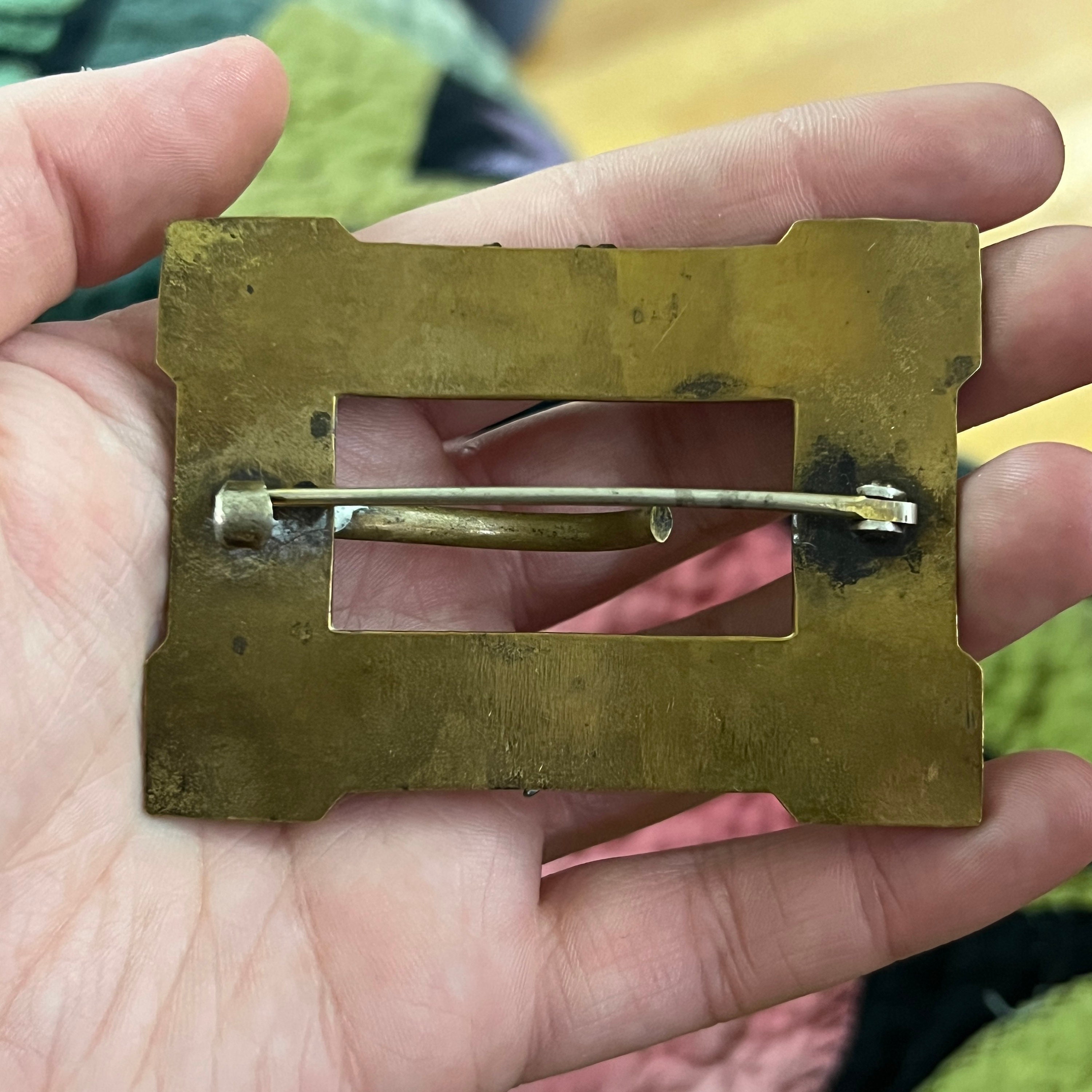 Victorian Brass Buckle Brooch. 1800s Sash Brooch Flowers. Large ...