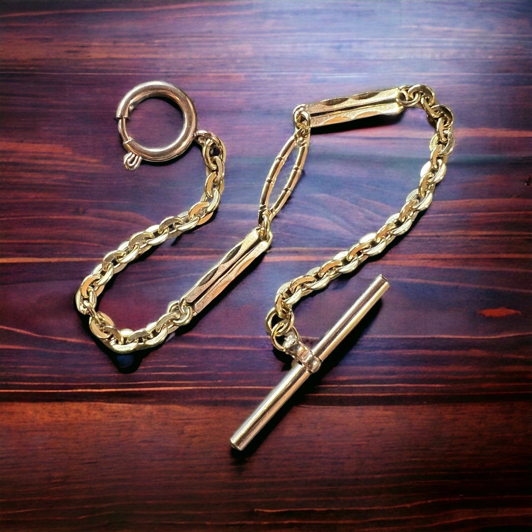 Art Deco Albert Watch Chain With T-bar. Antique Gold Watch - Etsy