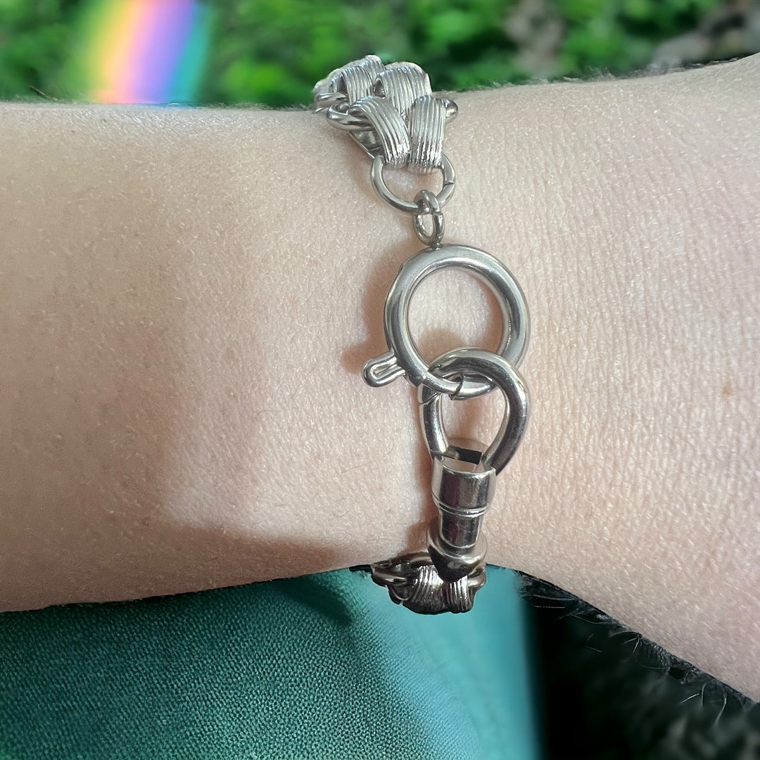7.5” Chunky Silver Watch Chain / Watch Chain Bracelet / Large Bolt Ring ...