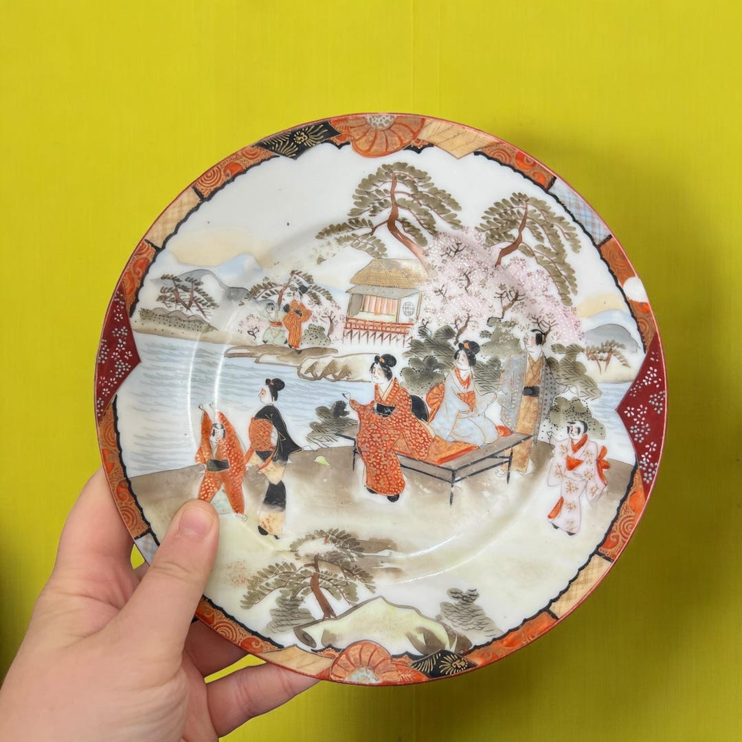 1890’s Japanese Kutani Beautiful Women Plate - Antique Japanese Kutani ...