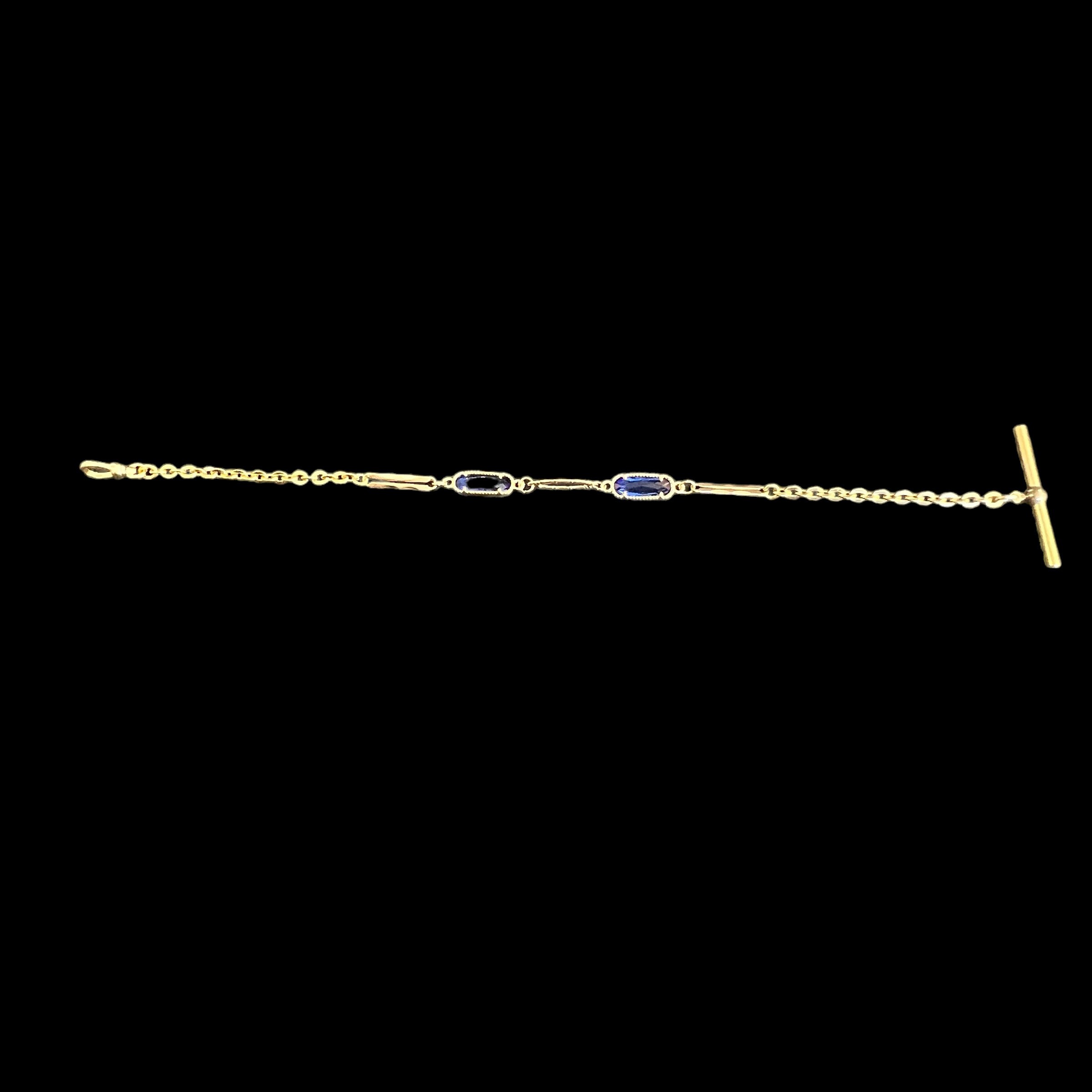 10 Art Deco Sapphire T-bar Pocket Watch Chain. Vintage Gold Watch Chain ...