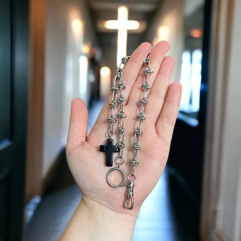 Jesus Crown of Thorns Watch Chain With Black Cross Watch Fob. Religious ...