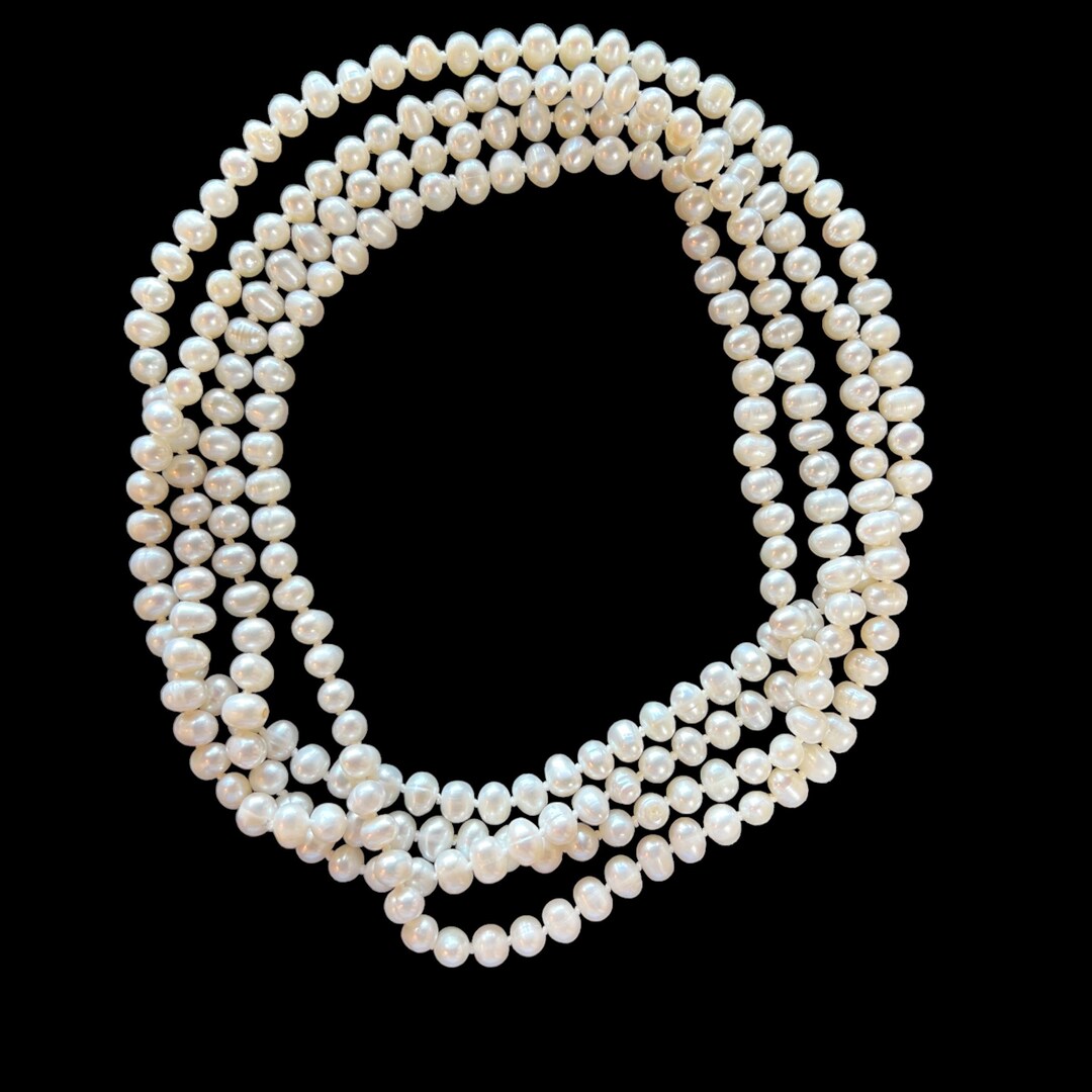 64 Long White Pearl Necklace. Extra Long Pearl Necklace. Vintage Pink ...