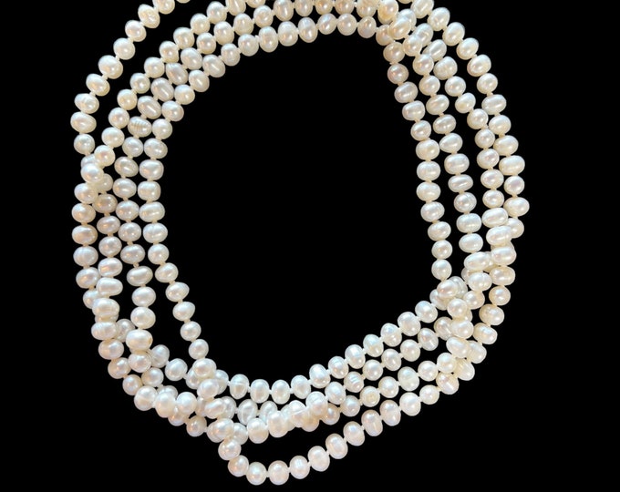 64 Long White Pearl Necklace. Extra Long Pearl Necklace. Vintage Pink ...