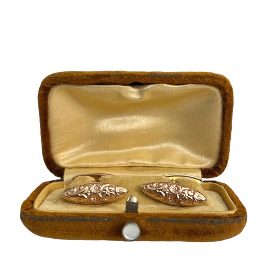 Victorian Engraved Rose Gold Cufflinks - Antique Rose… - Gem