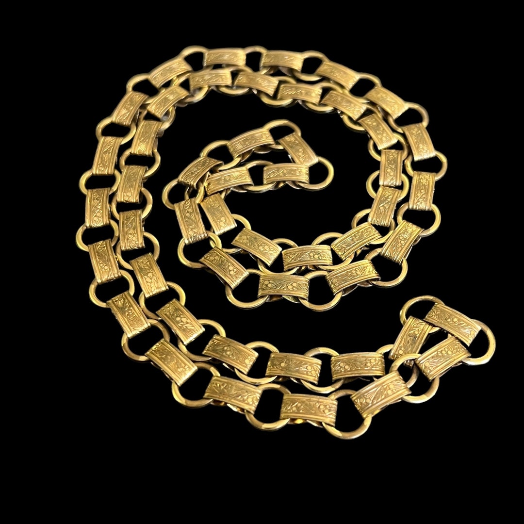 30” Victorian Brass Book Chain Necklace - Antique Book Chain Necklace ...