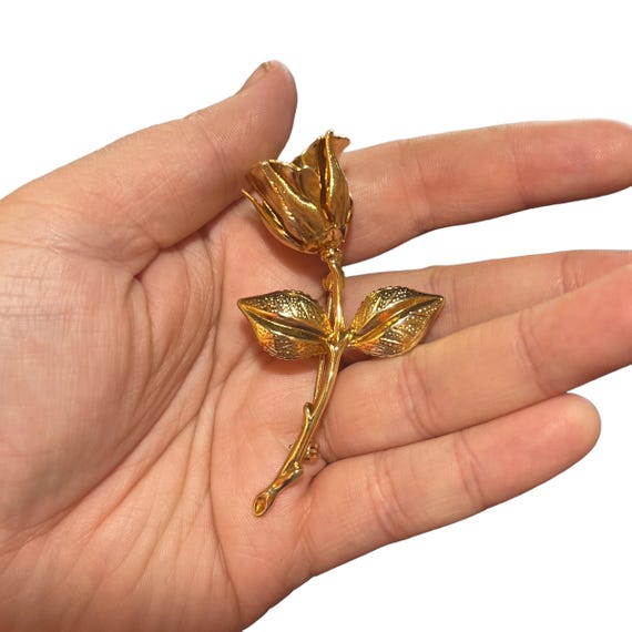 1960’s 3D Gold Rose Brooches - Cottagecore Rose Brooc… - Gem