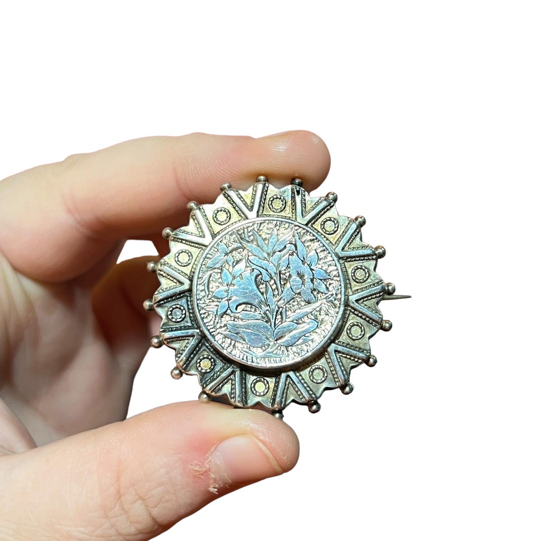 Victorian Etruscan Revival Target Brooch - Antique Sterling Silver ...