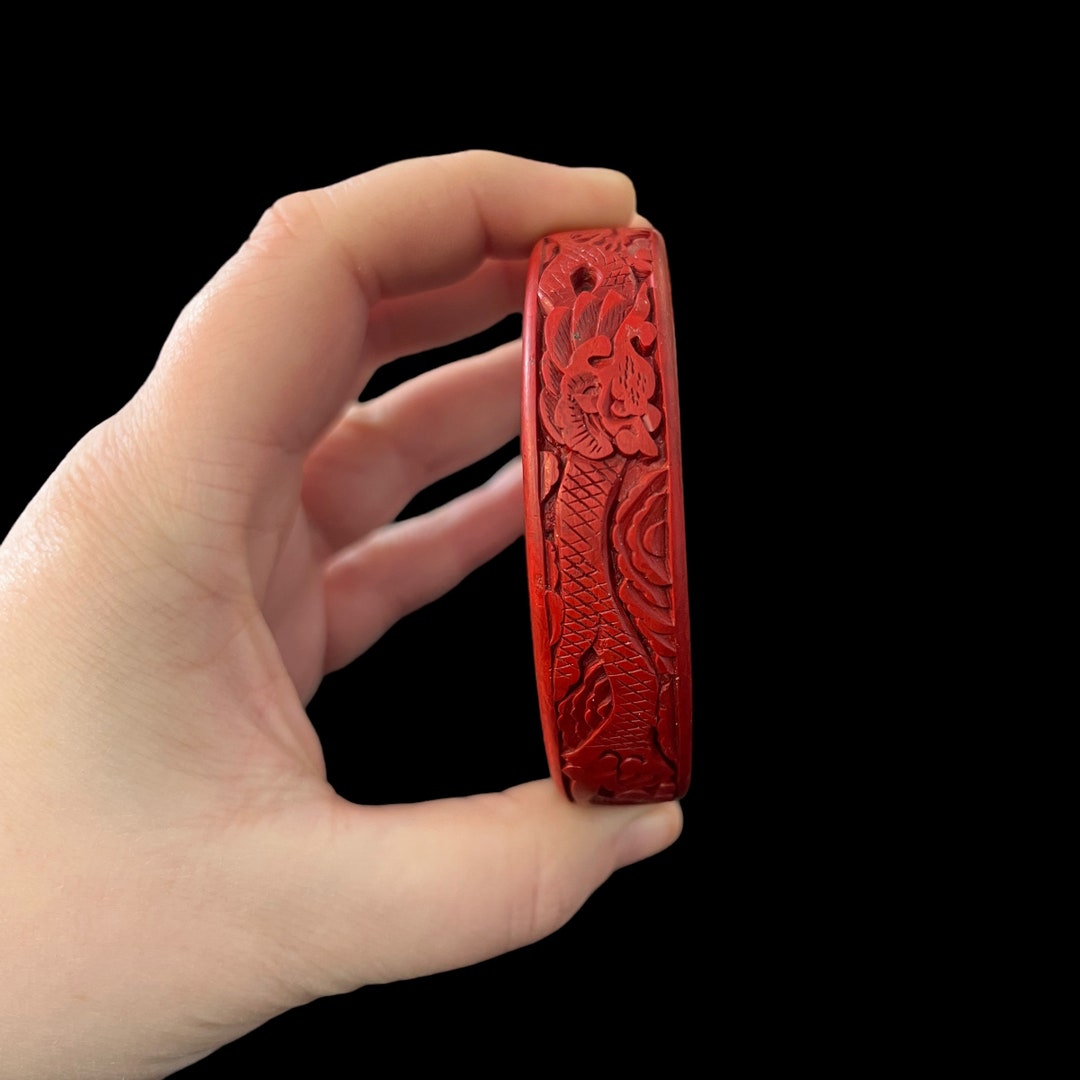 Antique Carved Cinnabar Bangle Bracelet - Genuine Cinnabar Bracelet ...