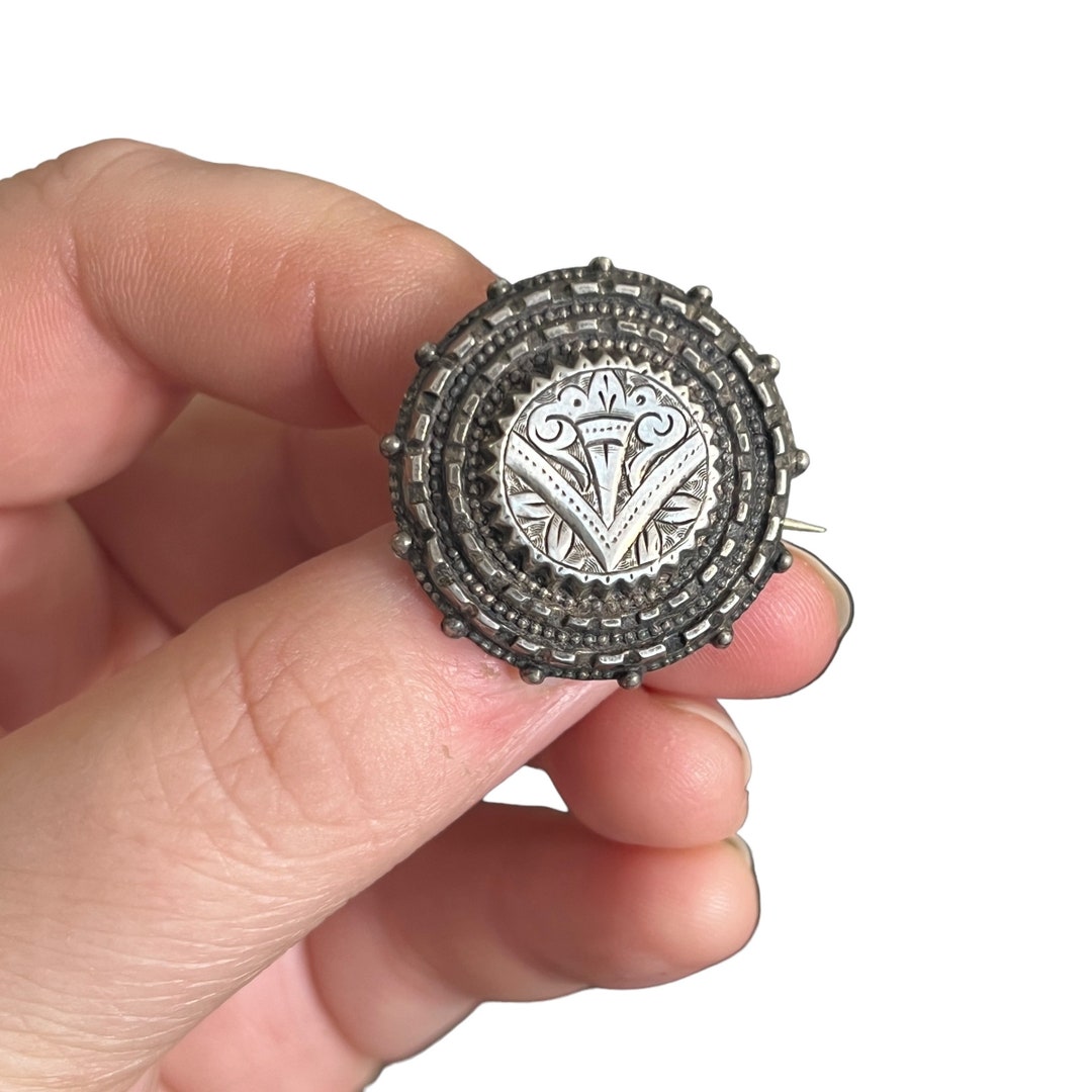 Victorian Etruscan Revival Target Brooch - Victorian Sterling Silver ...
