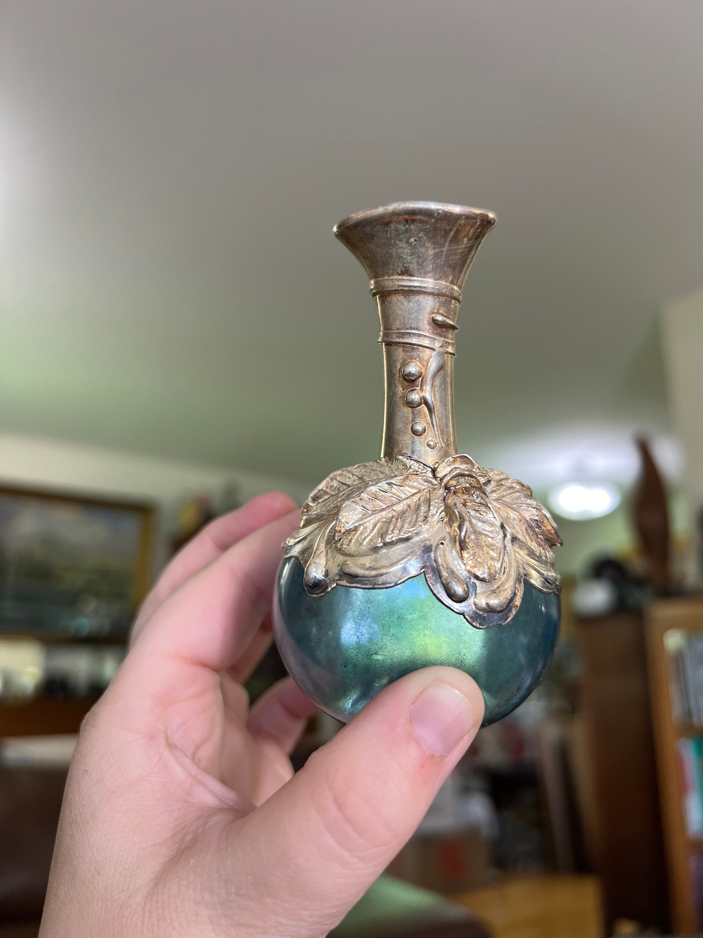 King Solomon Finds Blue Blown Glass Vase With Sterling Silver Overlay ...