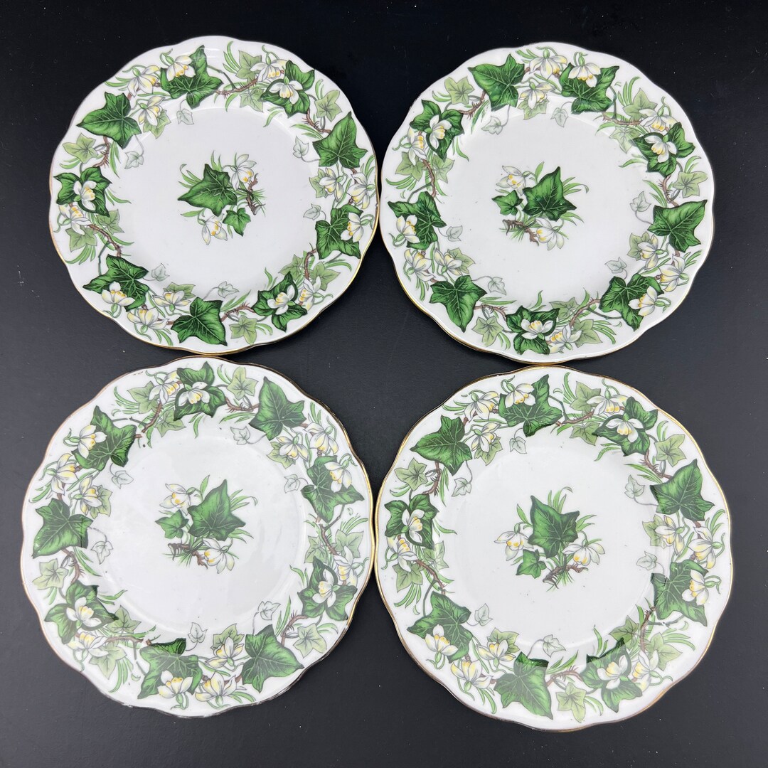 4 Royal Albert Ivy Lea Bread Plates. Rare Royal Albert Green and White ...
