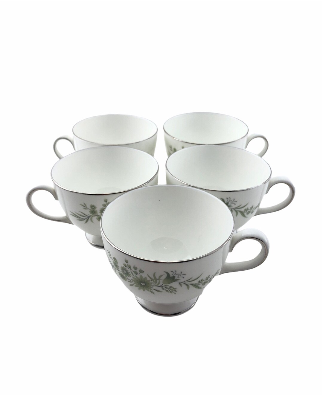 5 Wedgwood Westbury Flower Pattern Silver Green & White Set Bone China ...