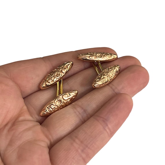 Victorian Engraved Rose Gold Cufflinks - Antique Rose… - Gem