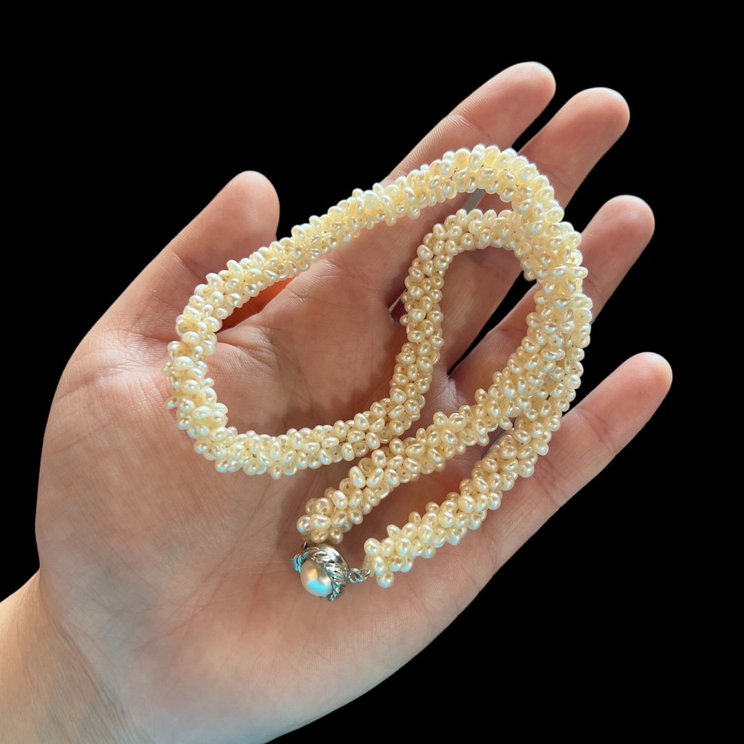Pearl Rope Necklace. Creamy White Pearls. Woven Freshwater Pearl ...