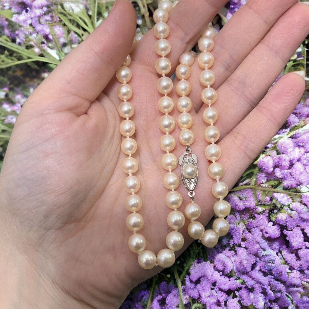 18 5 Cream Pearl Necklace With Solid Silver Clasp Vintage Pearl