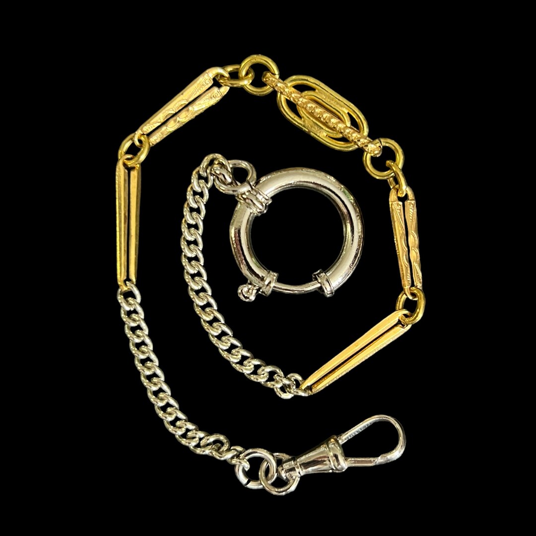 Art Deco Pocket Watch Chain Bracelet. Large Bolt Ring and Swivel Clasps ...